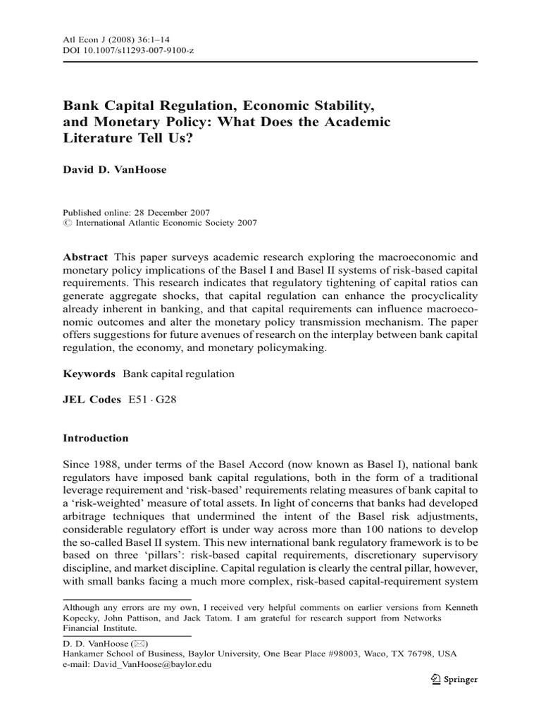 Bank Capital Regulation, Economic Stability | PDF | Monetary Policy | Banks