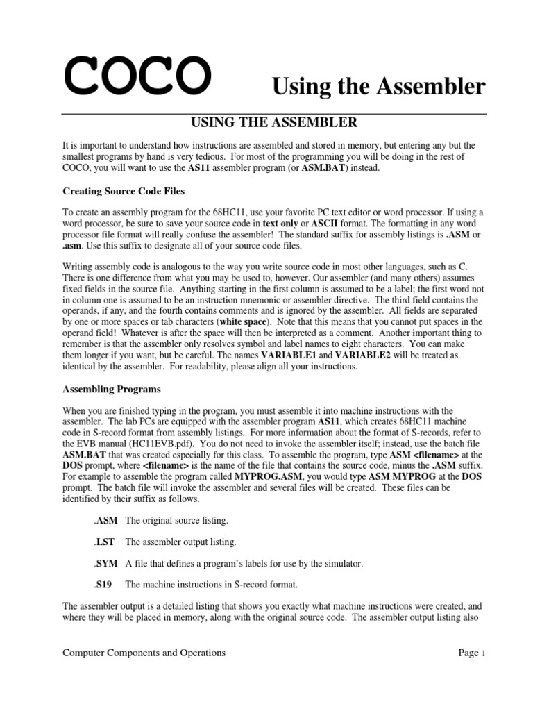 Using the AS11 Assembler for 68HC11 | PDF | Assembly Language | String (Computer Science)