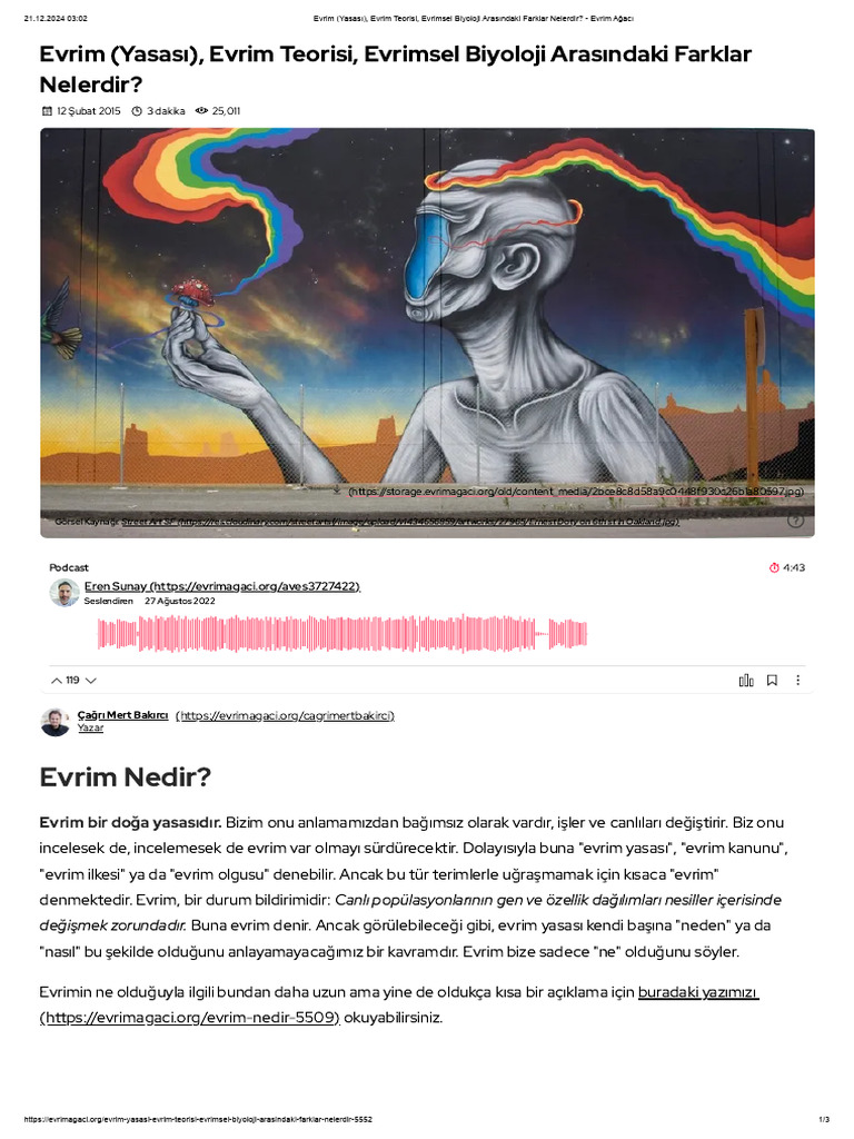 Evrim (Yasası), Evrim Teorisi, Evrimsel Biyoloji Arasındaki Farklar ...