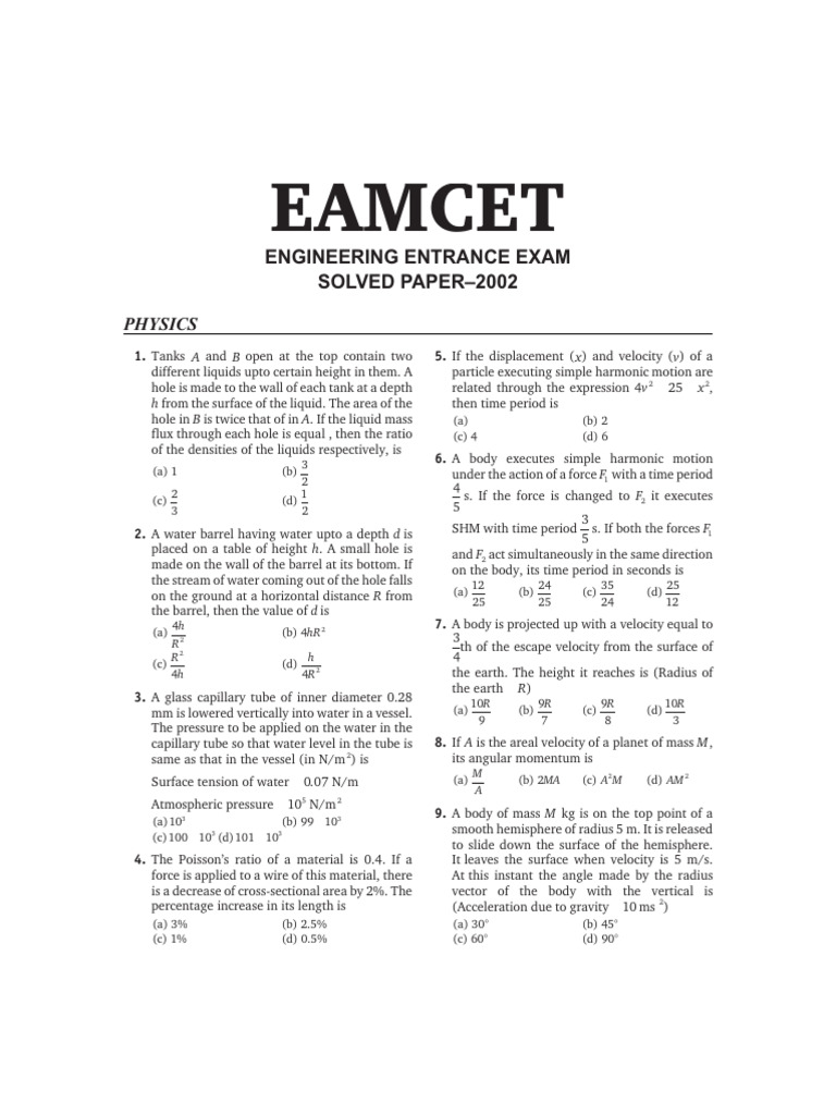 EAMCET-2002 use fill | PDF | Physical Phenomena | Physical Sciences