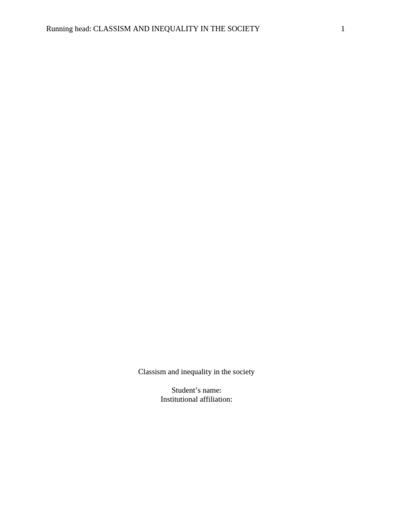 Classism and Inequality in The Society | PDF