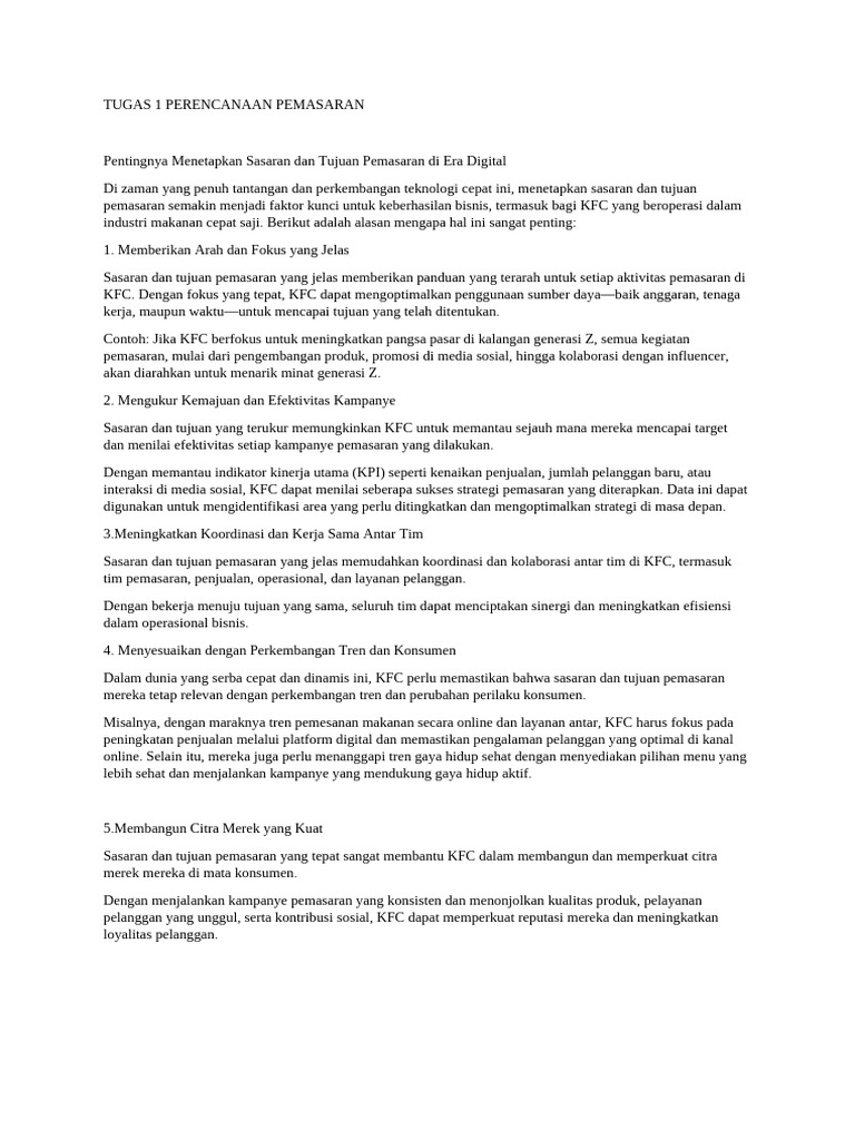Tugas 1 Perencanaan Pemasaran | PDF