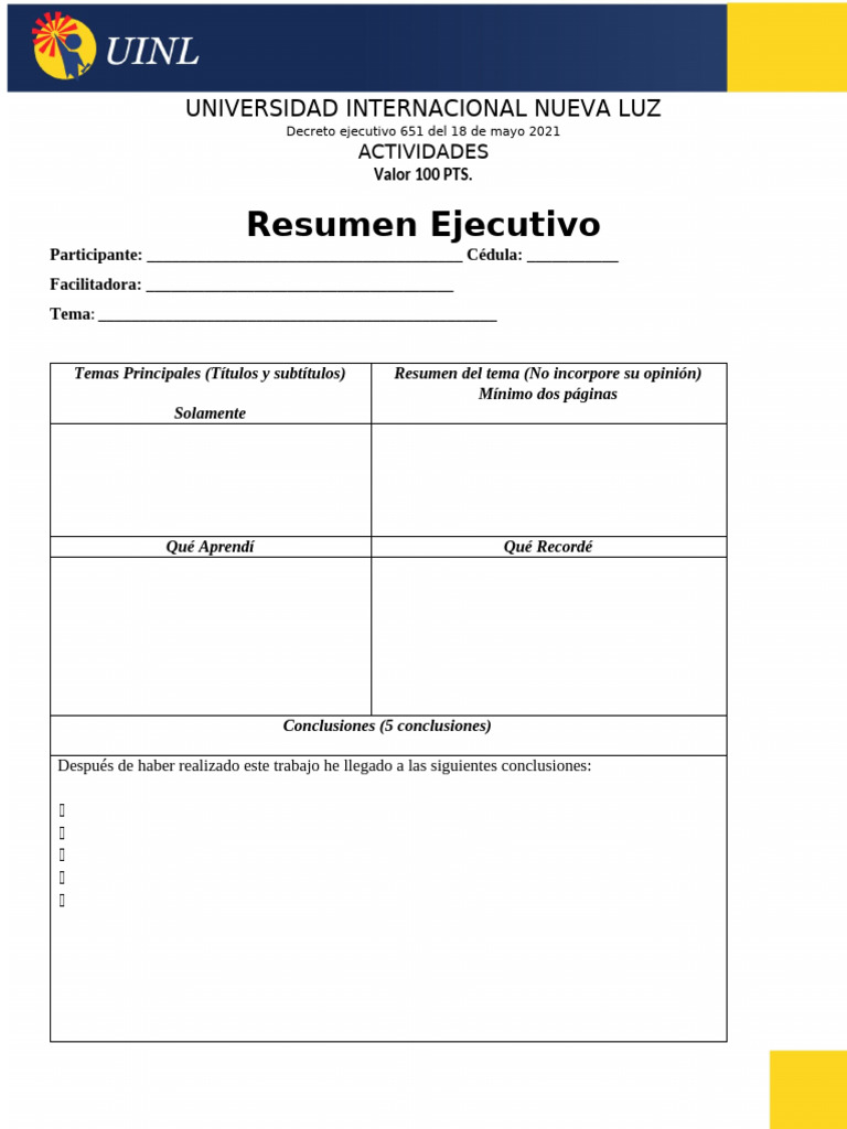 Formato Resumen ejecutivo | PDF