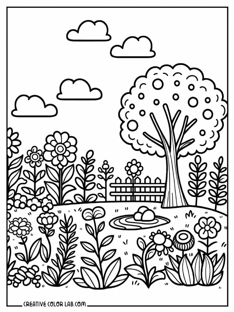 Flower Garden Coloring Sheet Kids | PDF