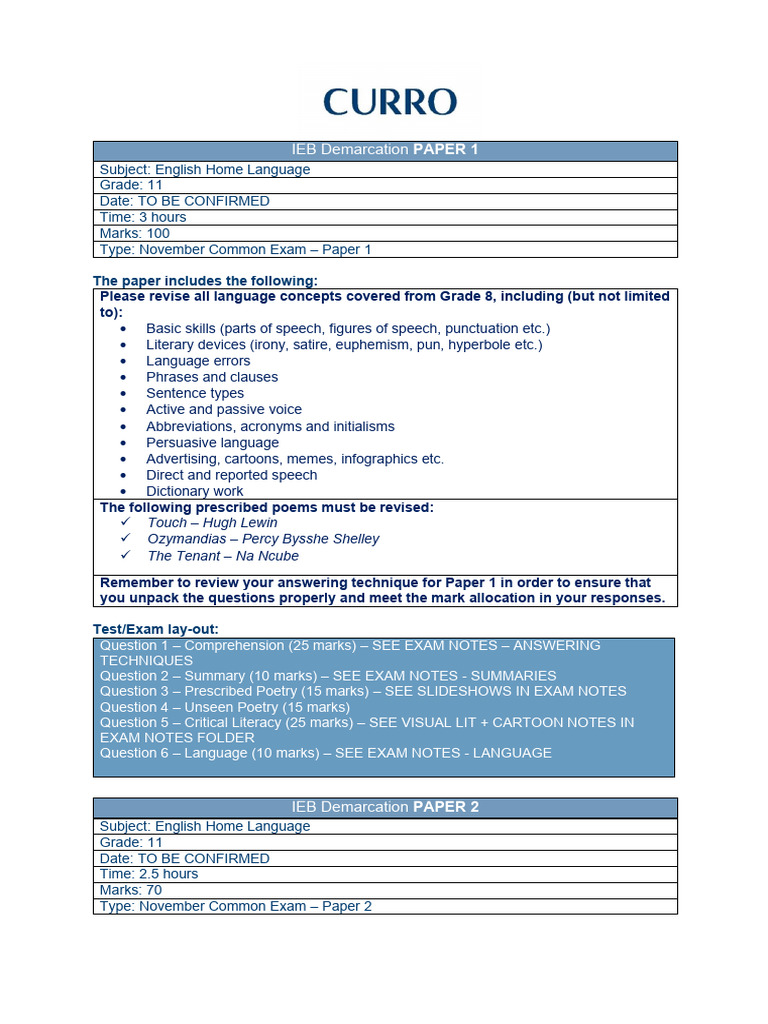 Demarcation English HL - PAPER 1 + 2 - Grade 11 - 2024 | PDF