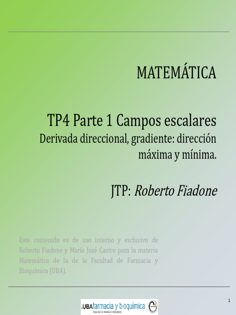 TP4 Parte 1 Campos Escalares, Derivada Direccional, Gradiente | PDF | Función (Matemáticas ...
