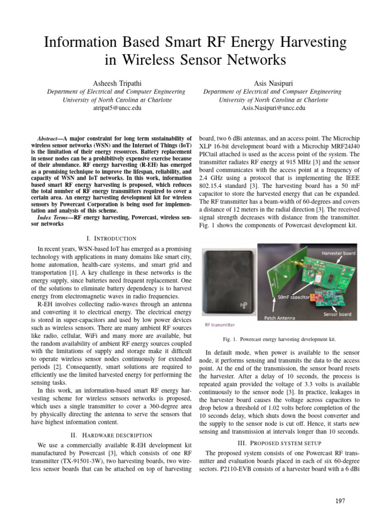 Information Based Smart RF Energy Harvesting in Wireless Sensor Networks | PDF | Energy ...