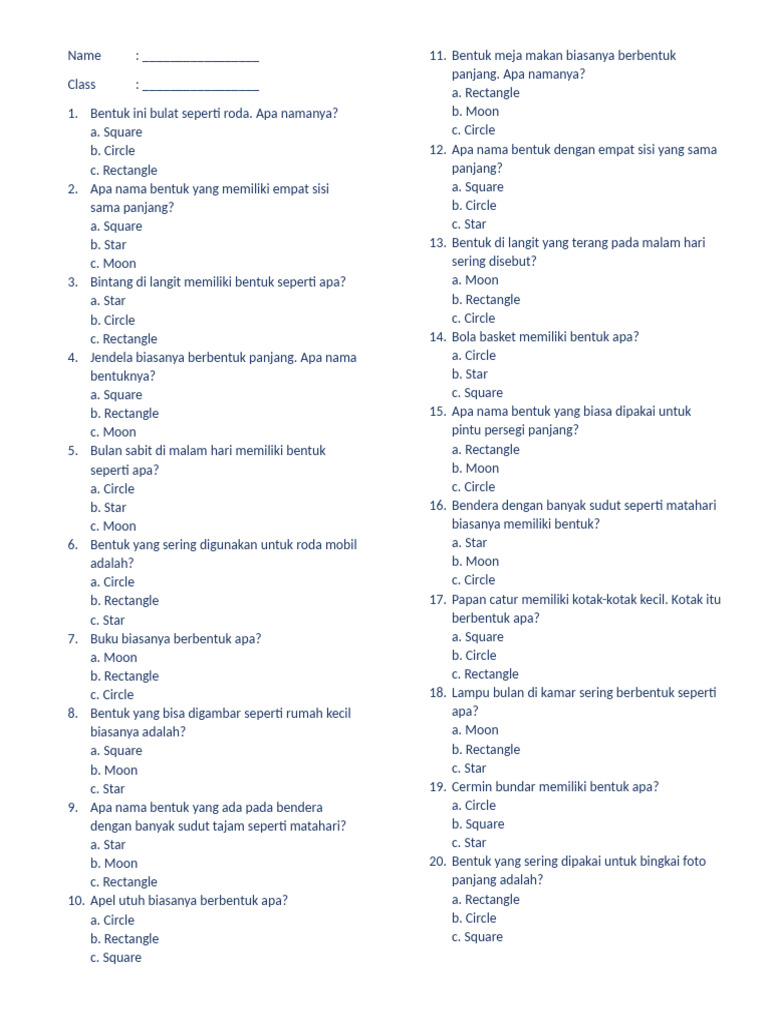 Evaluation Shapes and Stationary Kelas 1 | PDF