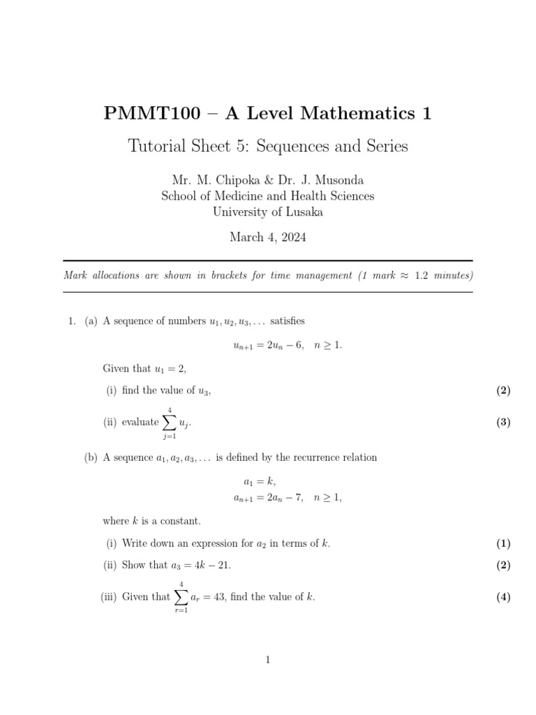 PMMT100 Tutorial Sheet 5 | PDF | Elementary Mathematics | Mathematical Objects