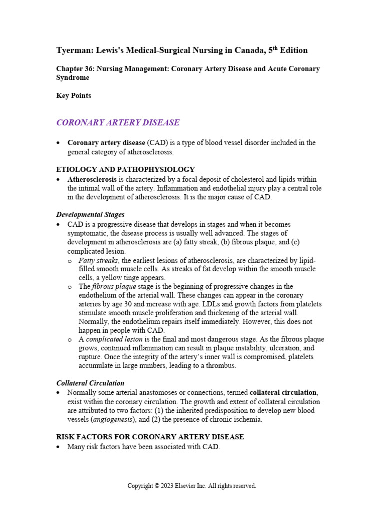 CAD Key points | PDF | Myocardial Infarction | Atherosclerosis