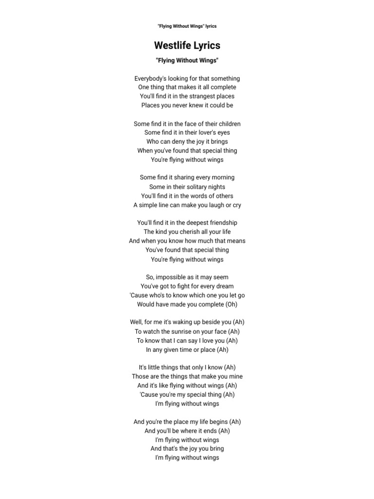 Westlife - Flying Without Wings Lyrics | PDF