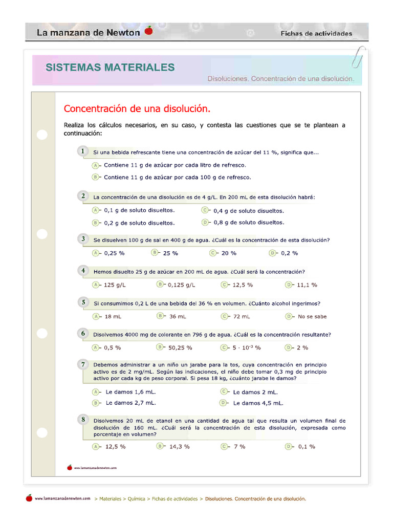ejercicios-concentración de disoluciones | PDF