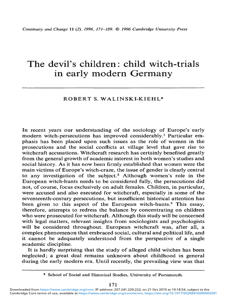 The Devil's Children, Child Witch-Trials in Early Modern Germany | PDF ...