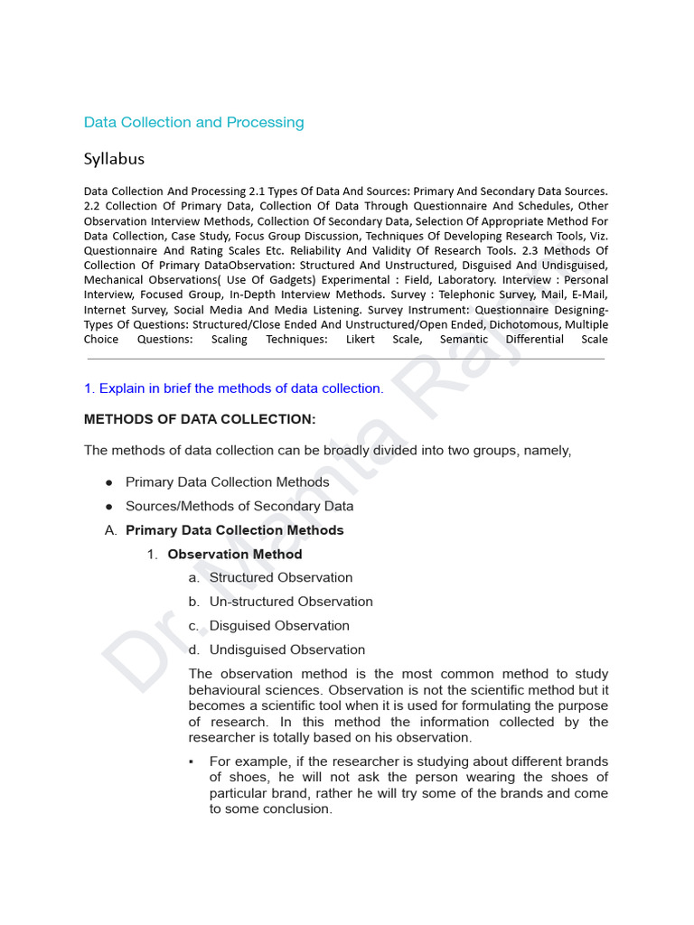 Module-II Data Collection and Processing | PDF | Questionnaire | Survey Methodology