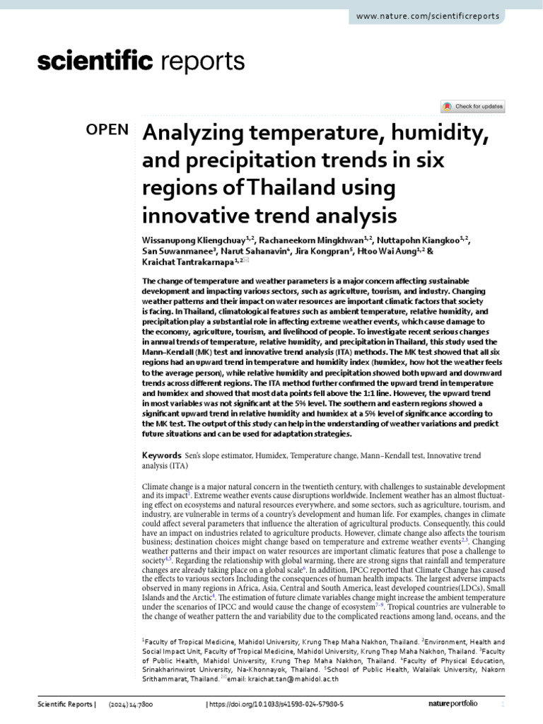 Analyzing Temperature Humidity and Precipitation Trends in Six Regions of Thailand Using ...