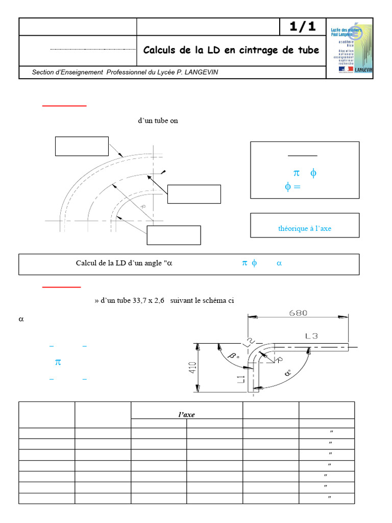 Calcul de la LD en cintrage de tube | PDF