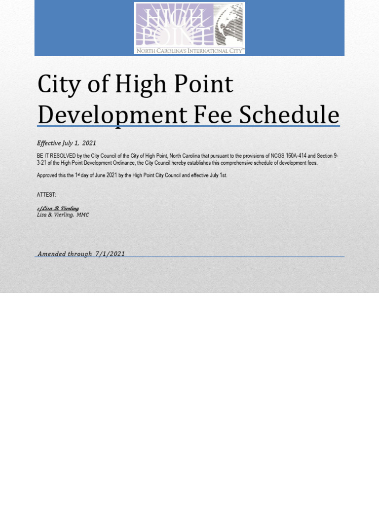 Development Fee Schedule High Point | PDF | Fires | Water Heating