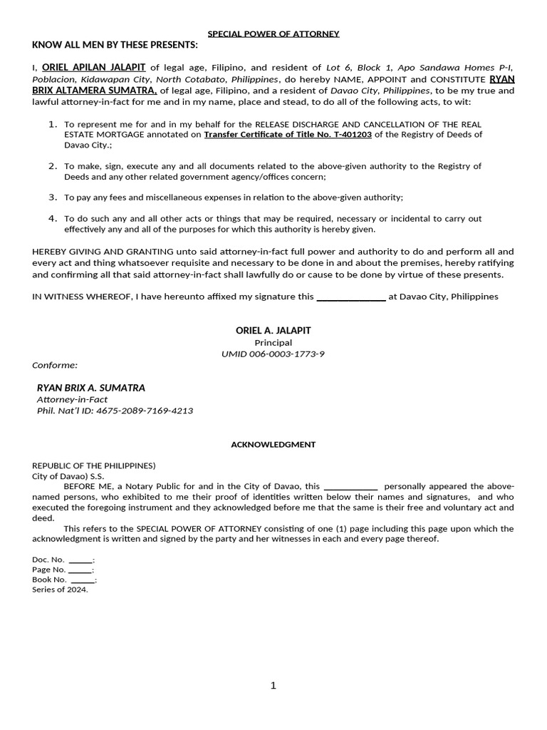 SPA (Processing) | PDF | Power Of Attorney | Justice