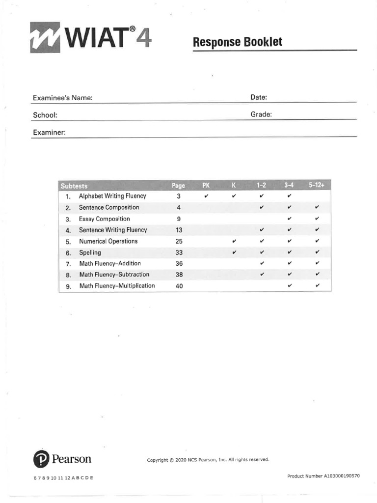 WIAT Response Booklet | PDF