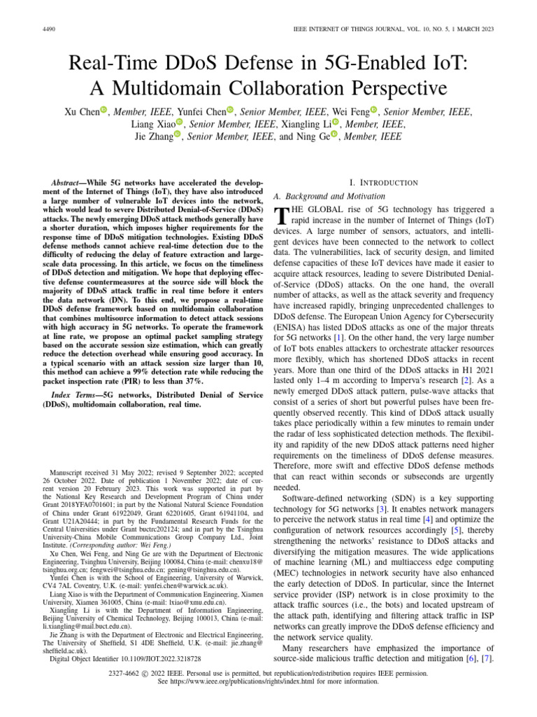 Real-Time_DDoS_Defense_in_5G-Enabled_IoT_A_Multidomain_Collaboration_Perspective | PDF | Denial ...