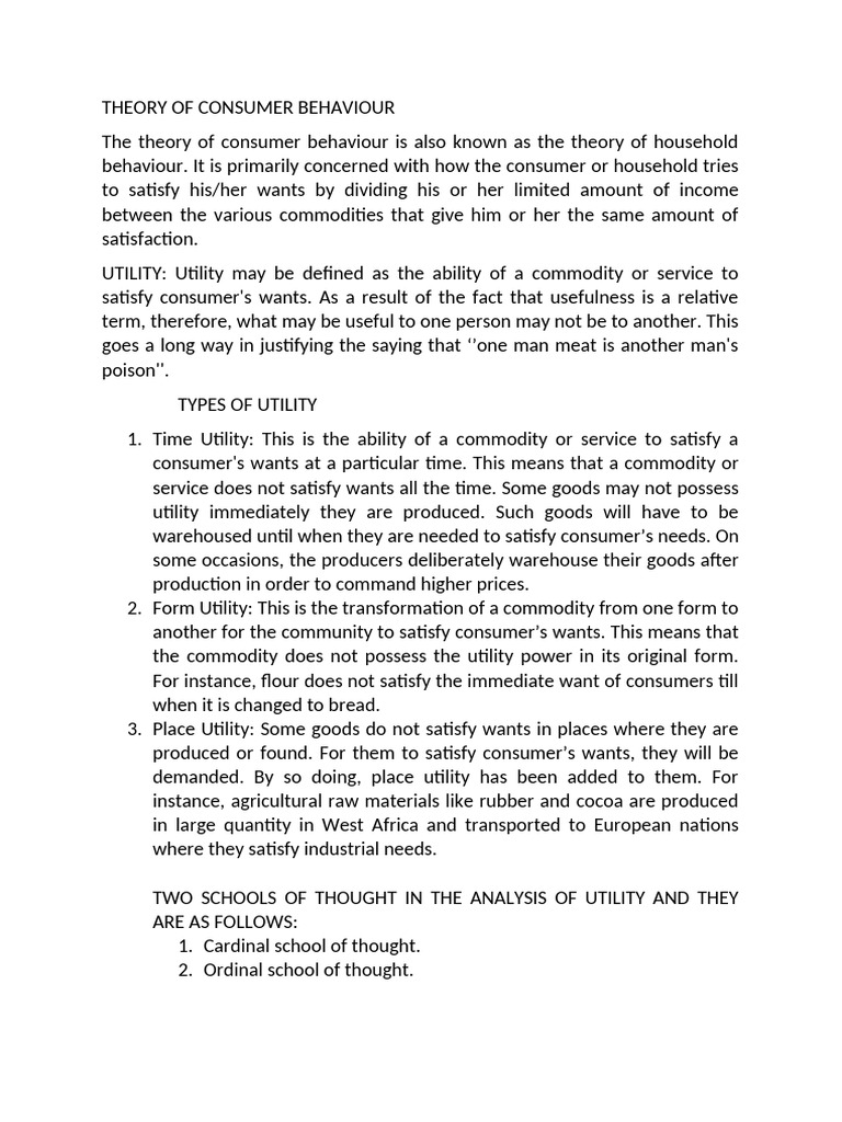 Theory Of Consumer Behaviour Pdf Utility Economic Surplus