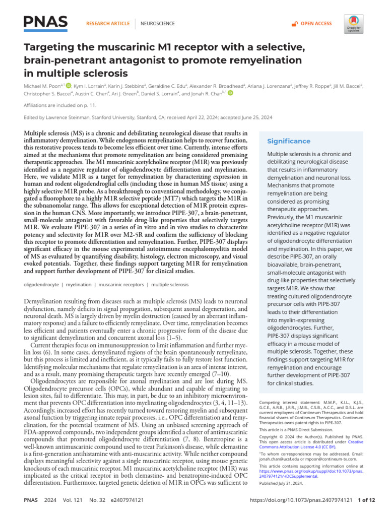 PIPE-307: M1R Antagonist for MS Remyelination | PDF | Myelin