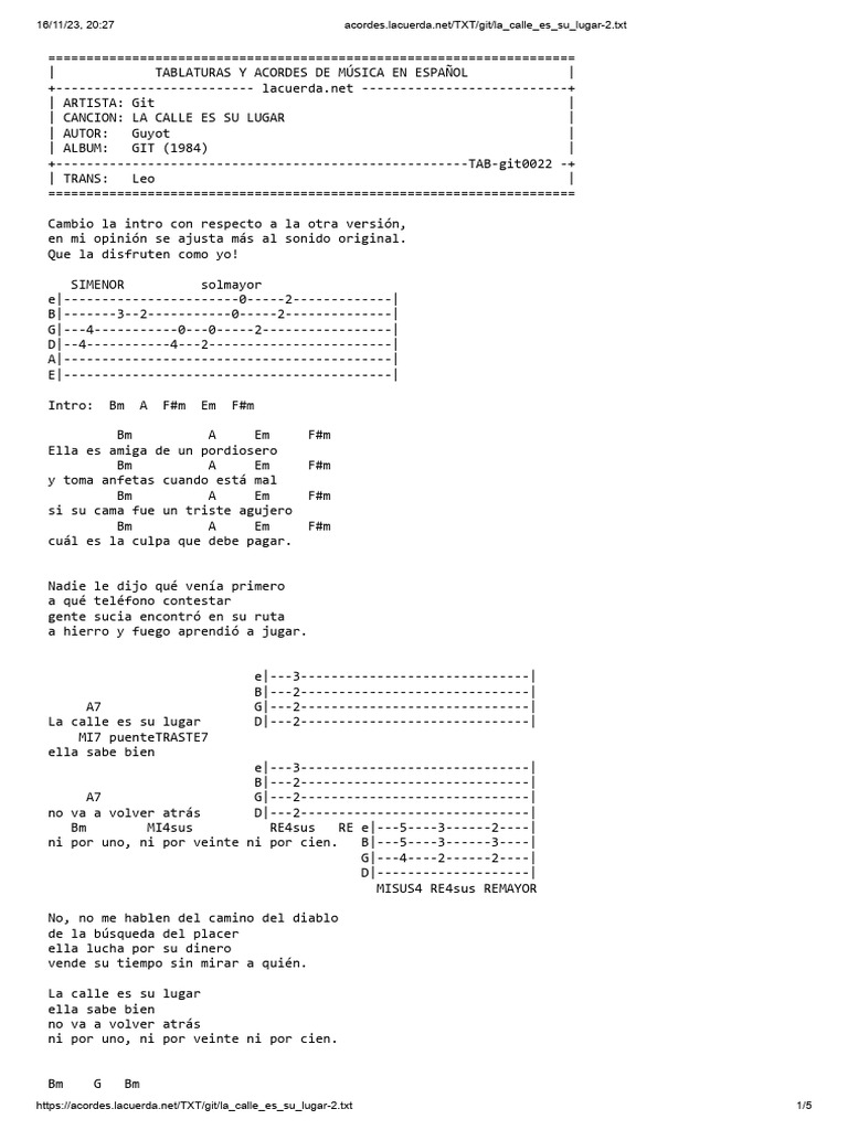 02 La Calle Es Un Lugar | PDF | Música grabada | Grabación de sonido