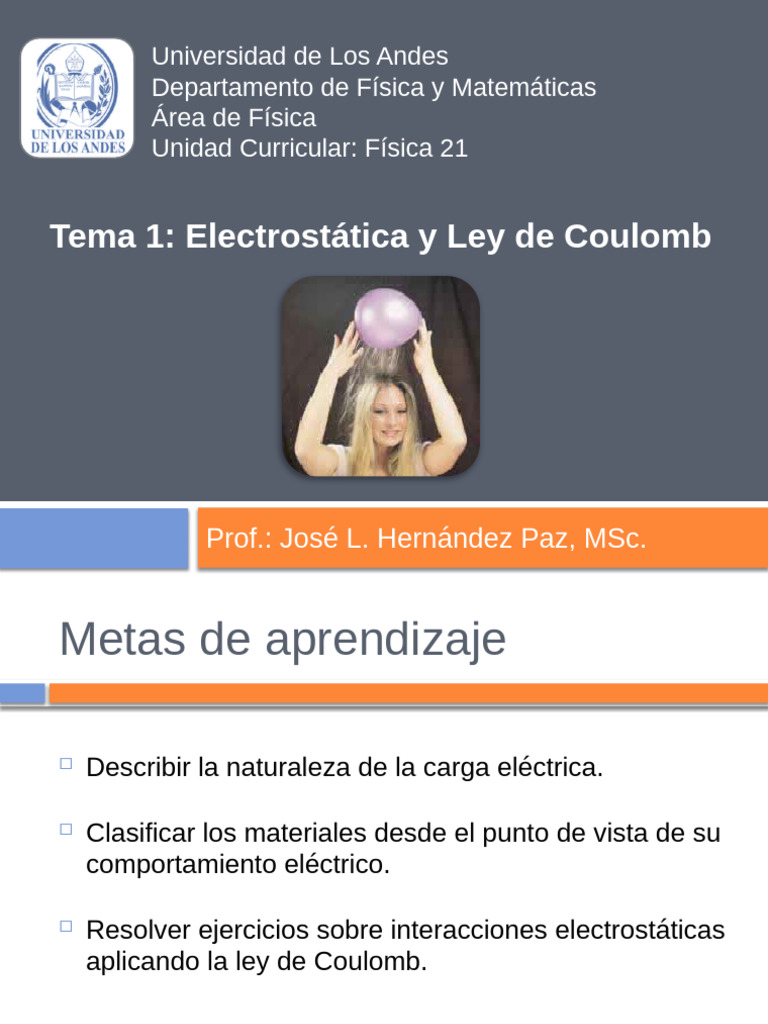 Física 21 - Tema 1 - Electrostática y Ley de Coulomb | PDF | Carga eléctrica | Electrostática