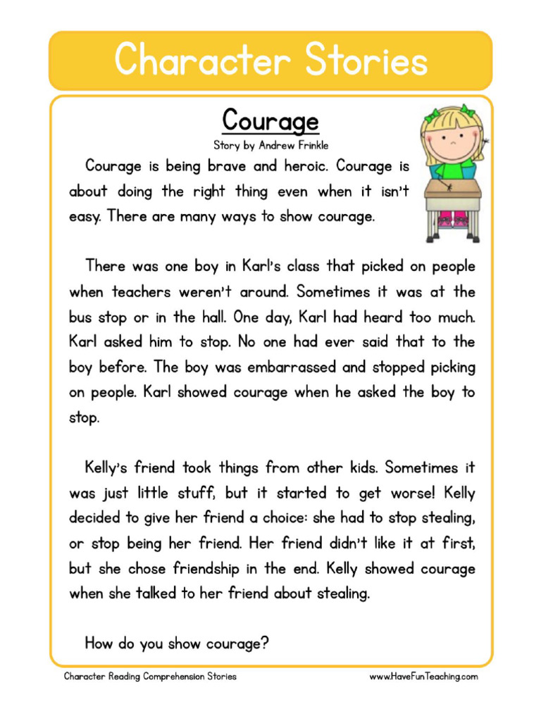 Free Character Education Reading Comprehension Courage | PDF