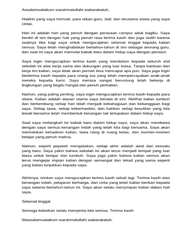 Ucapan Selamat Tinggal Guru Pensiun | PDF