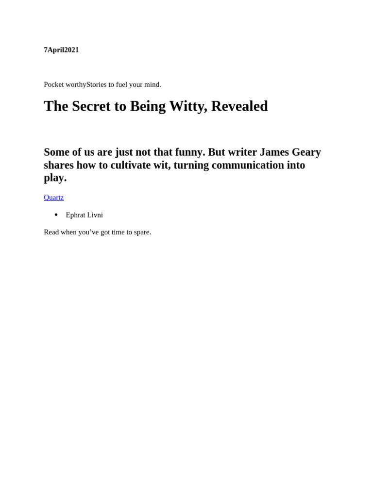 7april2021 - The Secret To Being Witty, Revealed | PDF | Thought ...