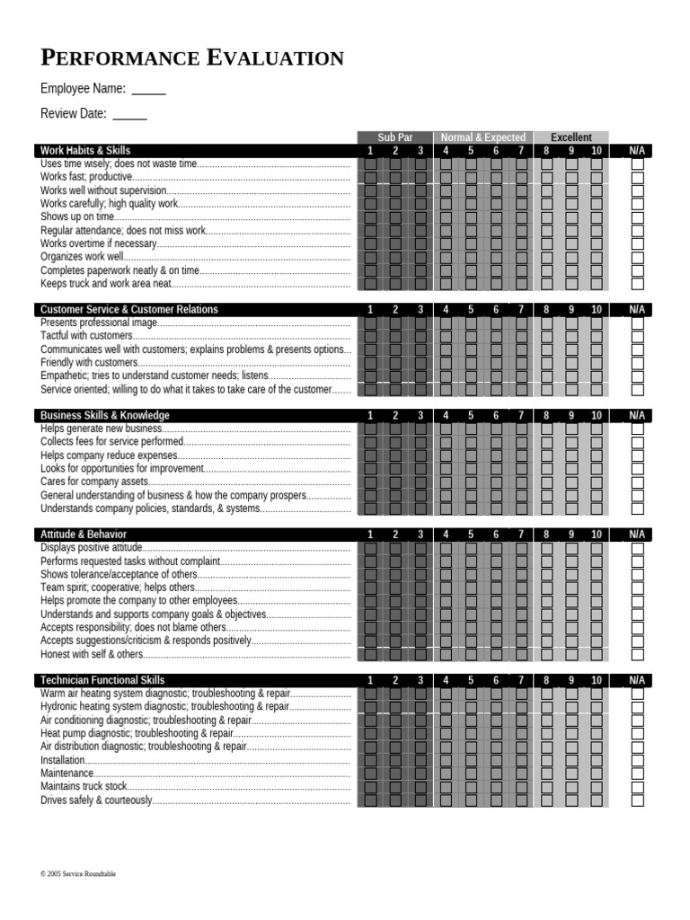 Technician Evaluation Form | PDF | Performance Appraisal | Employment