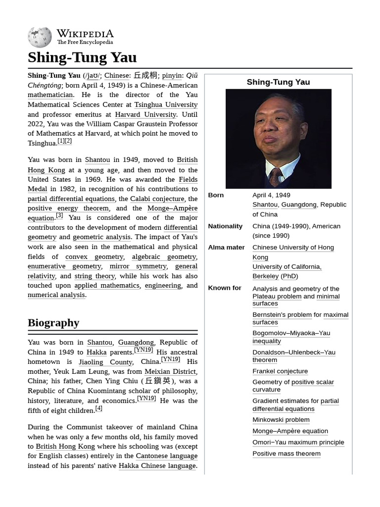 Shing-Tung_Yau | PDF | Differential Geometry | Topology