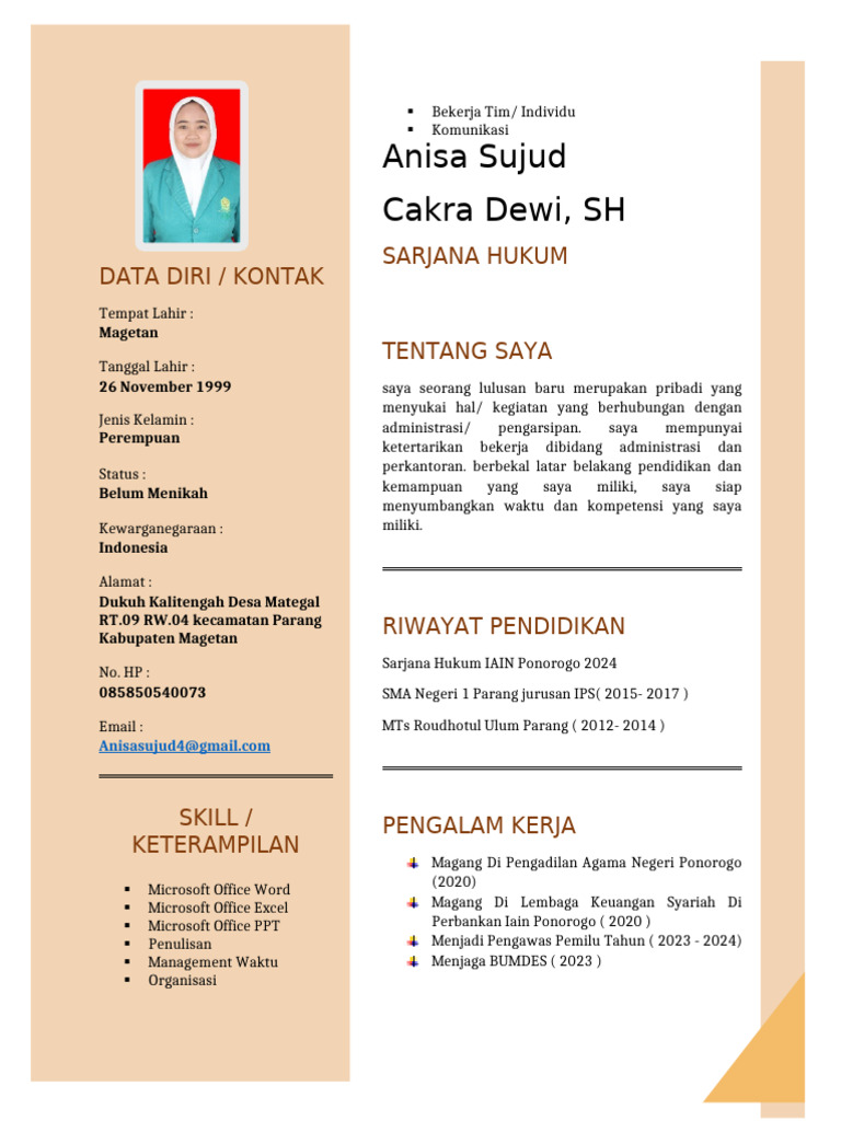 CV - Anisa Sujud Cakra Dewi | PDF