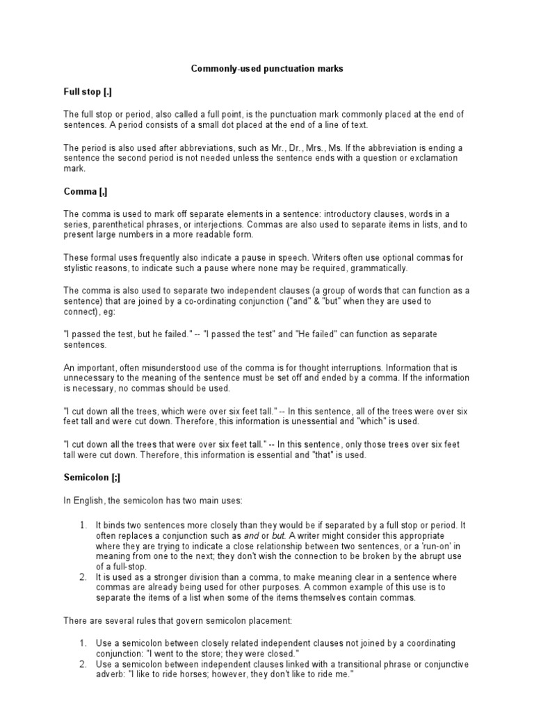 Commonly-Used Punctuation Marks Full Stop (.) | Download Free PDF | Bracket | Ellipsis