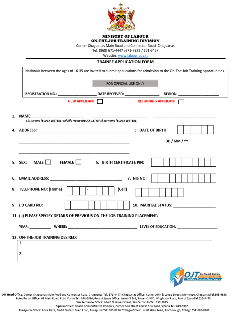 OJT Application for 16-35 Year Olds | PDF