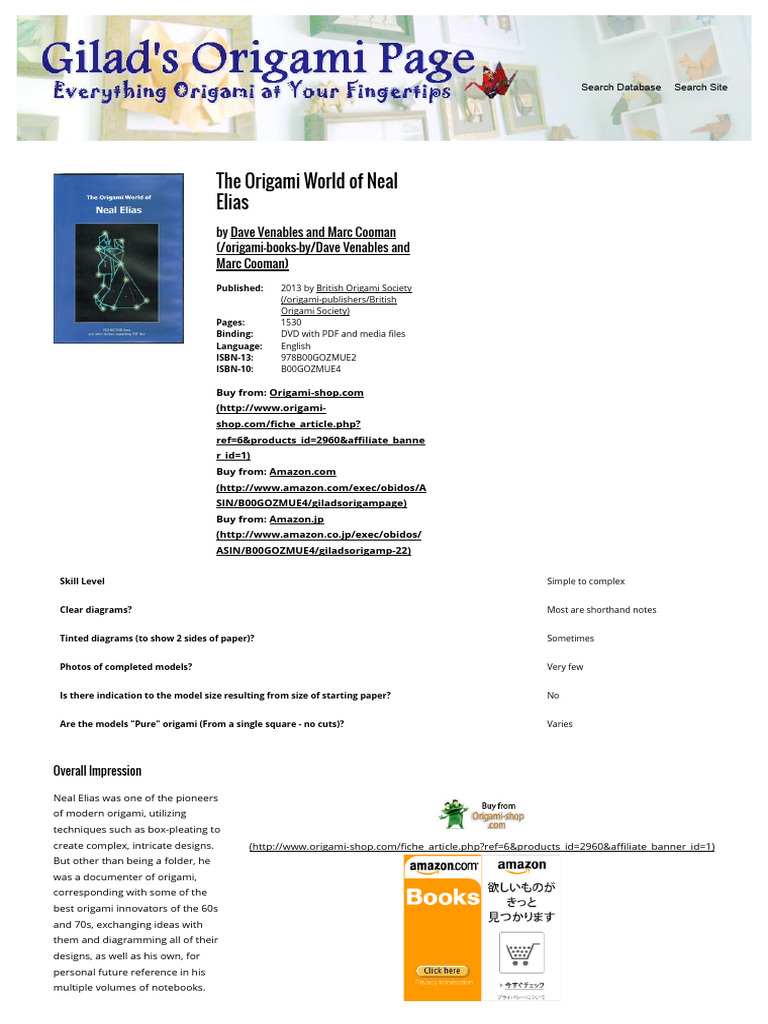 Pdfcoffee.com the Origami World of Neal Elias by Dave Venables and Marc Cooman Book Review ...