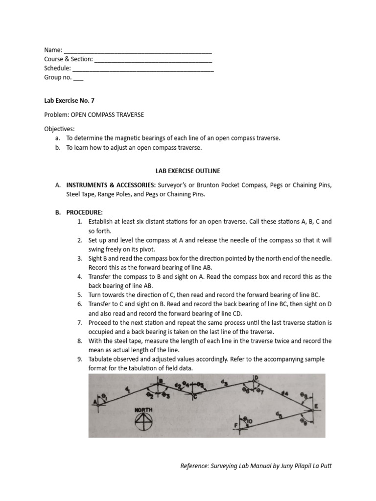 CEIN 2111 - Laboratory Exercise No. 7. Open Compass Traverse With Data ...