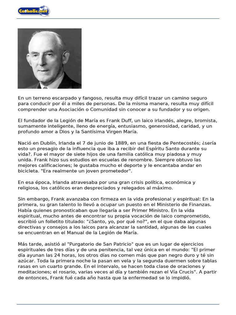 Frank Duff: Fundador de la Legión de María | PDF | María, madre de ...