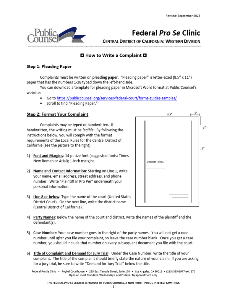 Federal Pro Se Complaint Guide | PDF | Complaint | Pro Se Legal ...