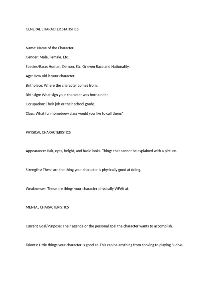 Character Template | PDF