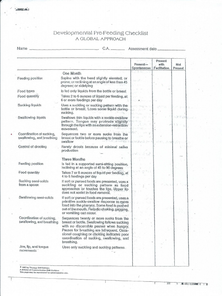 Developmental Pre Feeding Check List A Global Approach | PDF