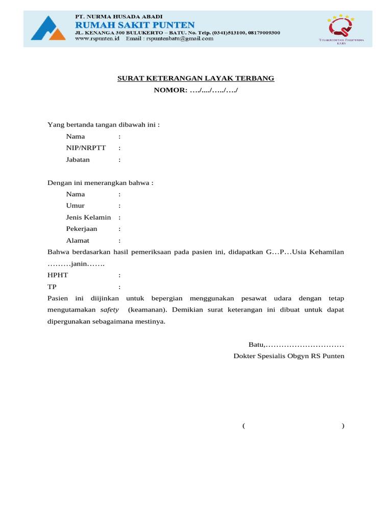 Surat Izin Terbang Ibu Hamil | PDF