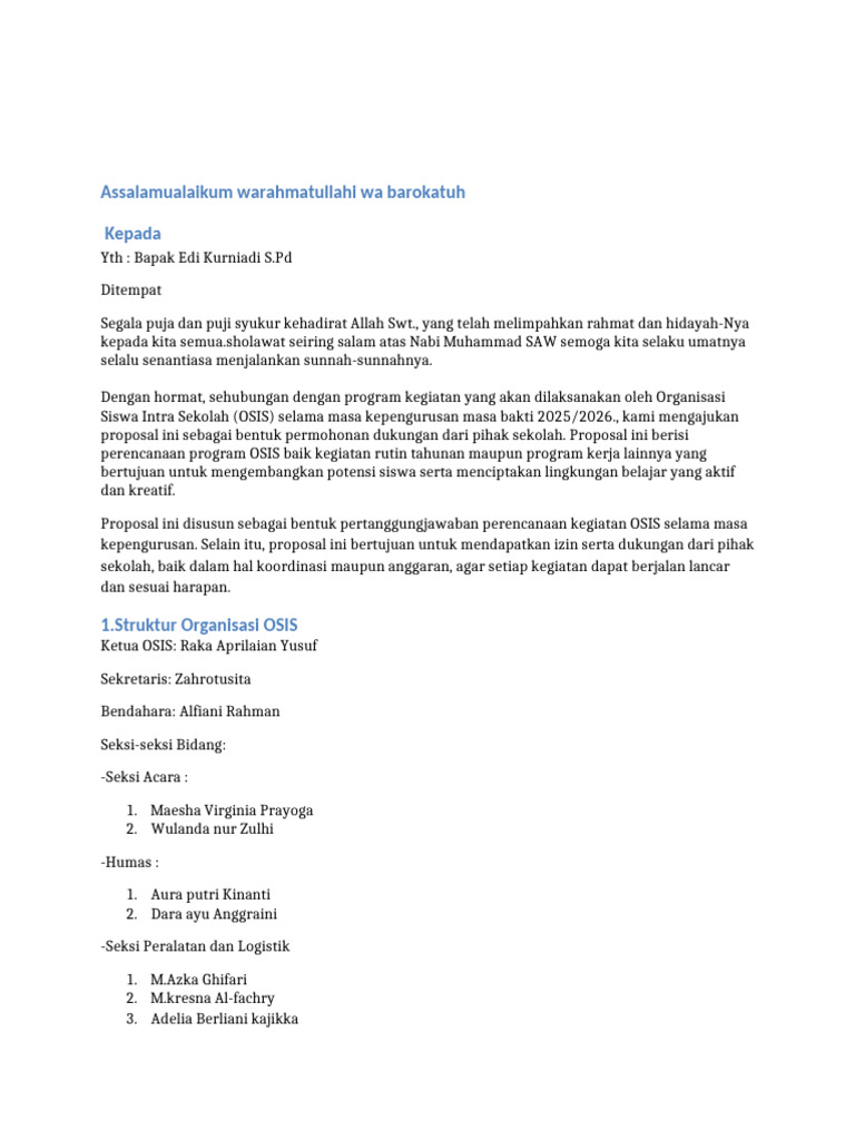 Proposal Kegiatan OSIS 2025/2026 | PDF