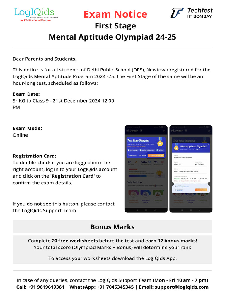 DPS Newtown Olympiad Exam Notice | PDF | Qualifications