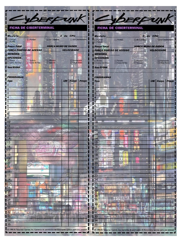 Ficha Cyberpunk Zero Vitinho | PDF