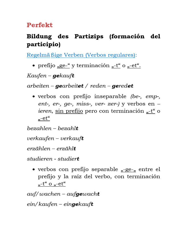 Perfekt - A1 | PDF