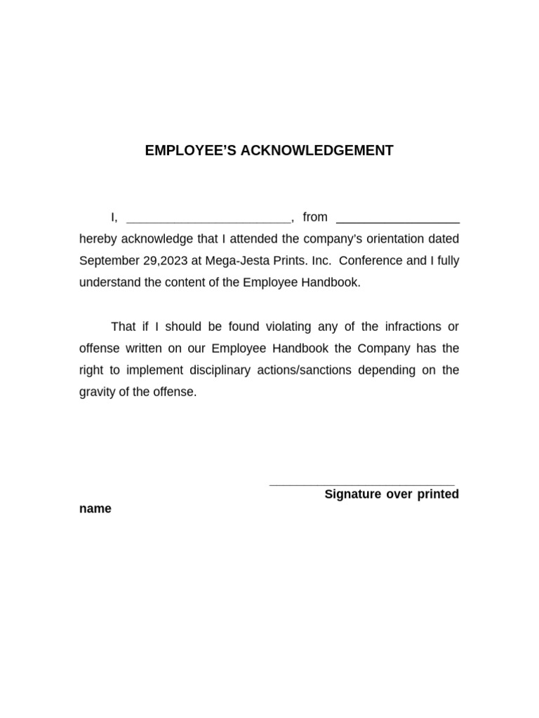 Employee Acknowledgment Revised | PDF