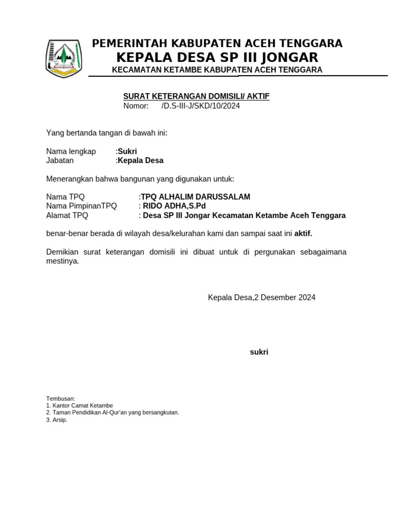 Surat Keterangan Desa | PDF