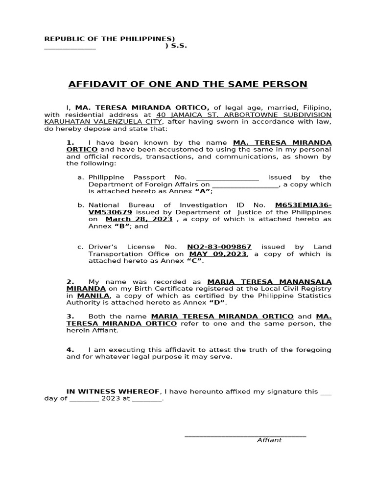 Affidavit-of-One-and-the-Same-Person (TMO) | PDF